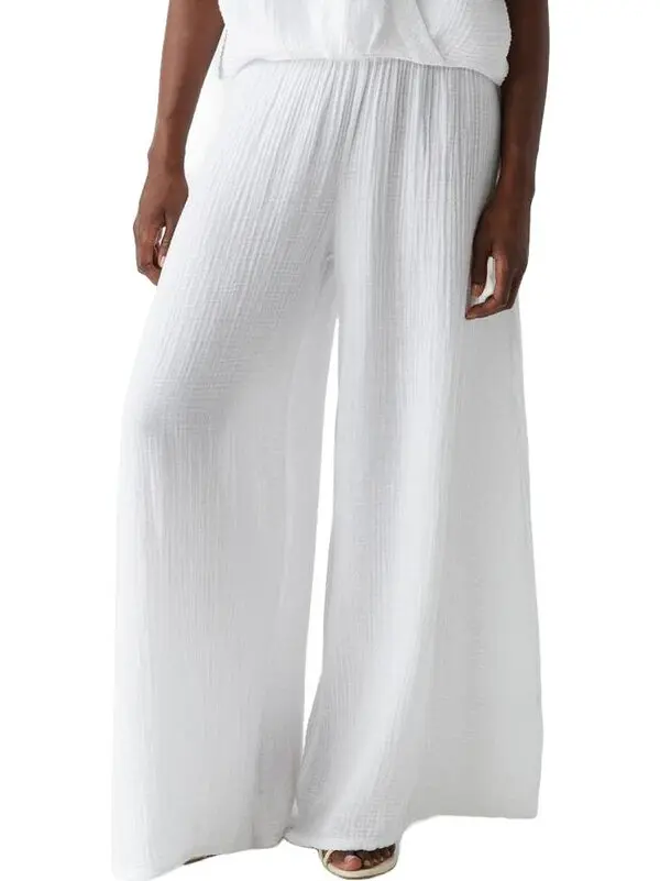 Michael Stars Simba Smocked Waist Wide Leg Pants - White