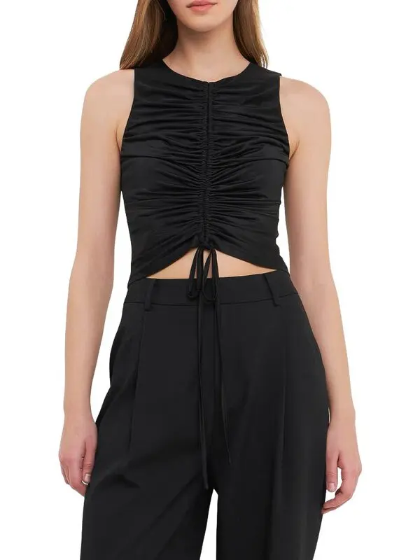 Endless Rose Ruched Crop Tank - Black