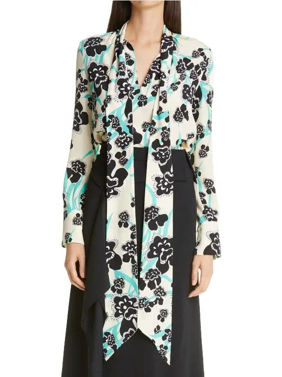 St. John Floral Print Tie-neck Silk Blouse - Chamomile Multi Chmt