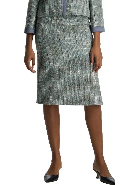 St. John Metallic Tweed Straight Skirt - Slate Multi