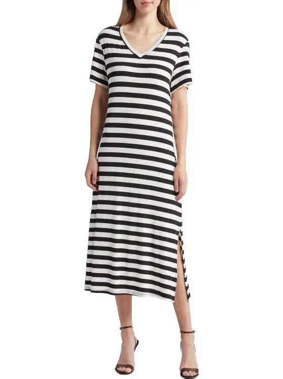 NIKKI LUND Lydia Stripe Midi T-shirt Dress - Black/ White