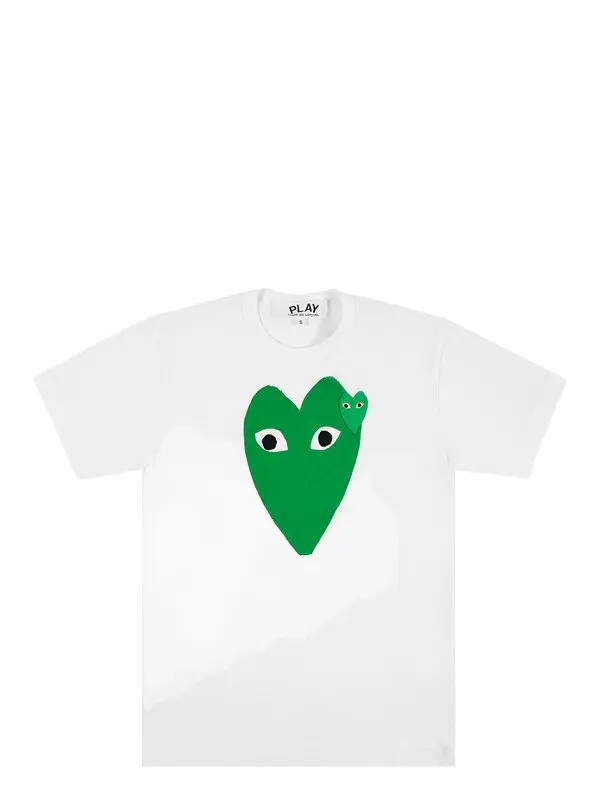 Play Comme Des Garcon Comme Des Gar�ons Short-sleeve Play T-shirt With Large Green Heart /green - White