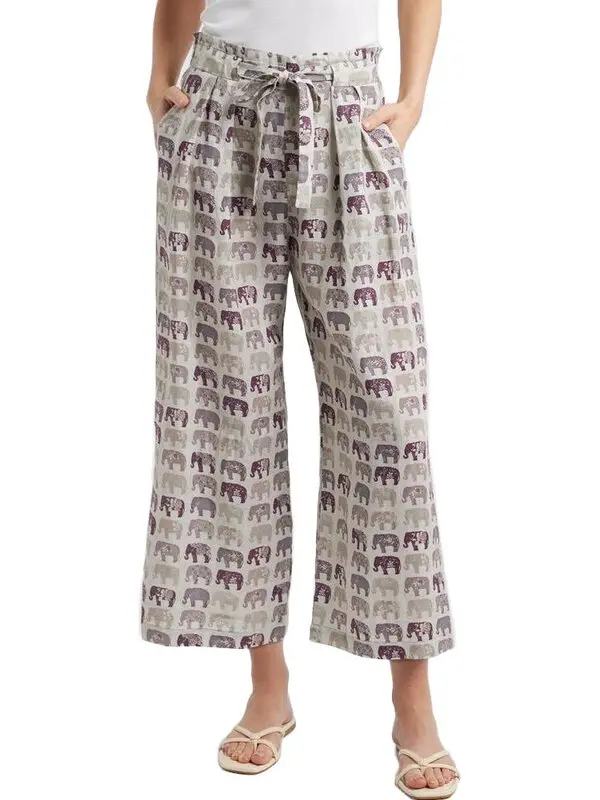APNY Print Tie Waist Cropped Wide Leg Pants - Multi