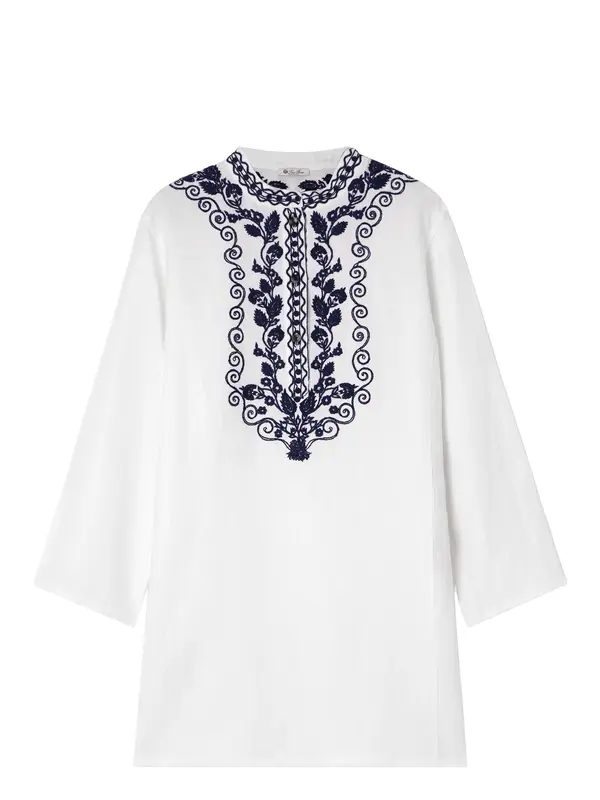 Loro Piana Embroidered Linen Blouse - White