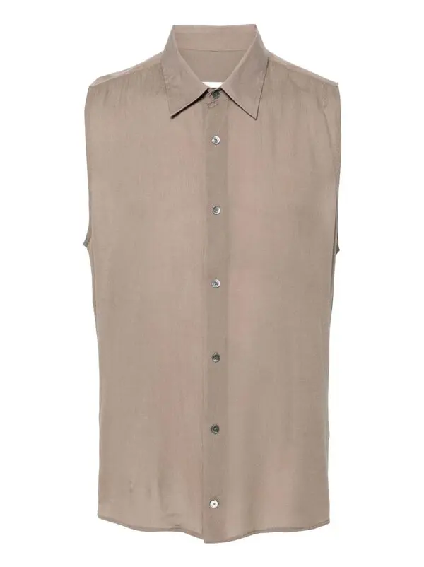 Ami Straight-collar Crepe Shirt - Neutrals