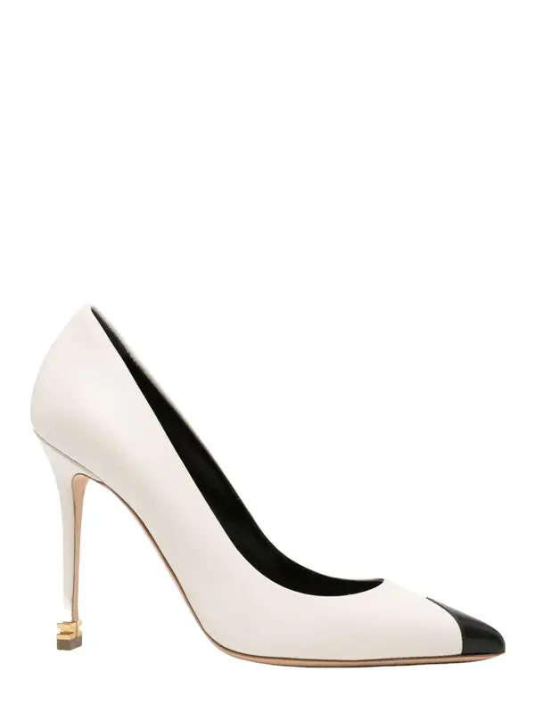 Elisabetta Franchi 105mm Metal-logo Leather Pumps - White