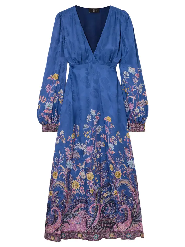 Etro Printed Satin Midi Dress - Blue
