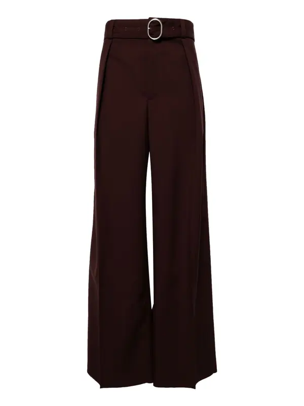 JIL SANDER Belted Wool Trousers - Red