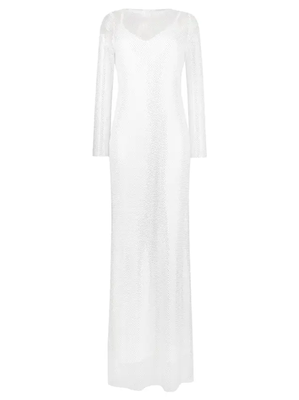 Max Mara Rhinestone-mesh Layered Maxi Dress - White