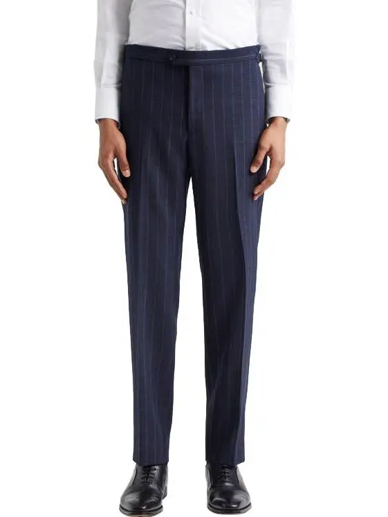 Thom Sweeney Pinstripe Structured Wool Suit - Navy Brown Stripe