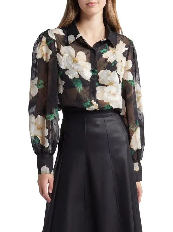 NIKKI LUND Aubree Floral Button-up Shirt - Black Floral Print