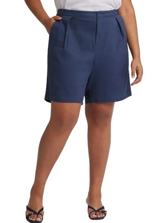NYDJ Relaxed Linen Blend Shorts - Oxford Navy