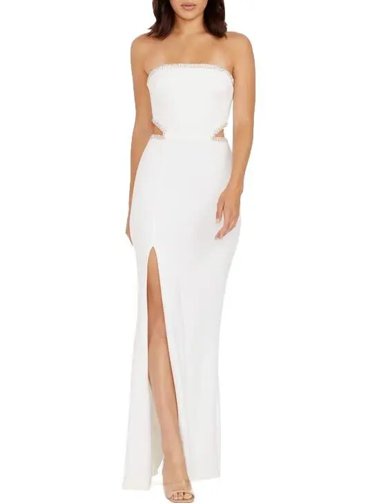 Dress The Population Ariana Rhinestone Trim Cutout Gown - White-silver