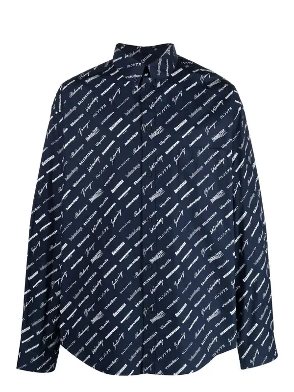 Balenciaga Logo-print Cotton Shirt - Blue