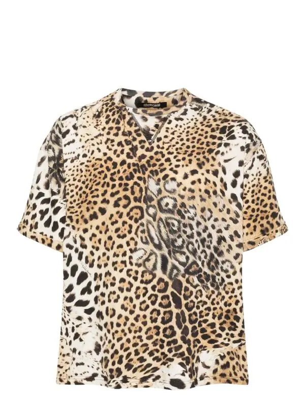Roberto Cavalli Jaguar-print Cotton T-shirt - Neutrals