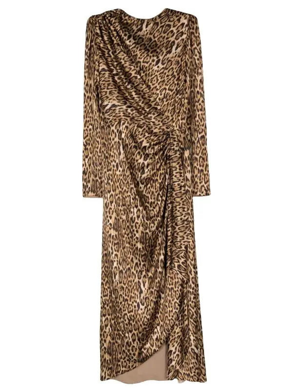 Costarellos Leopard-print Draped Dress - Brown