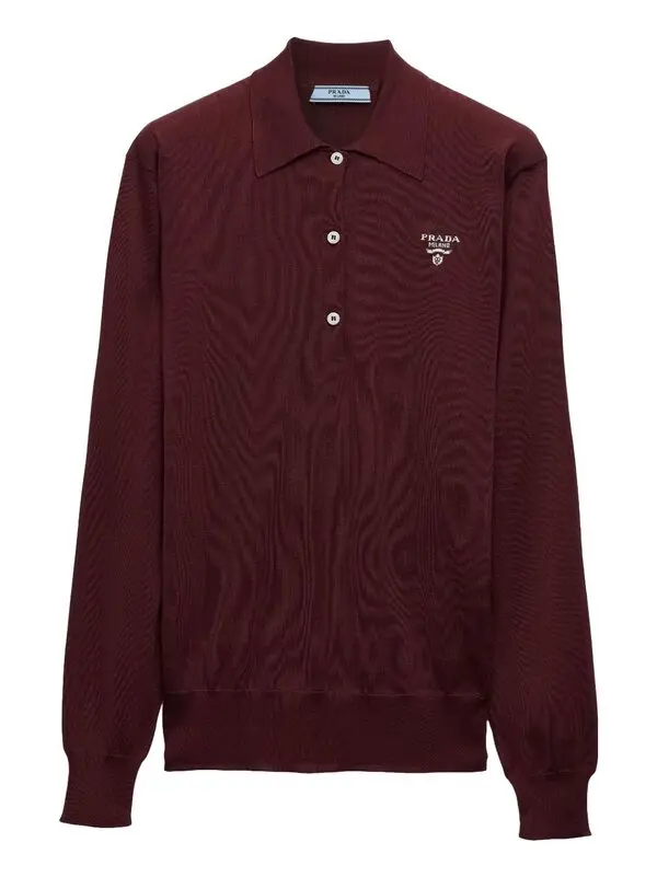 Prada Embroidered-logo Silk Polo Shirt - Red