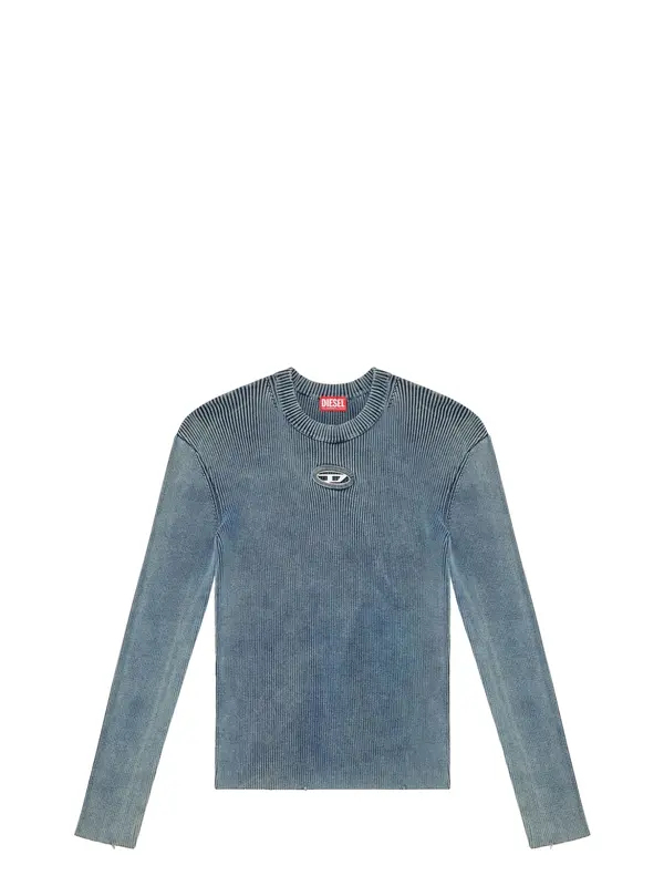 Diesel Appliqué-logo Ribbed Top - Blue