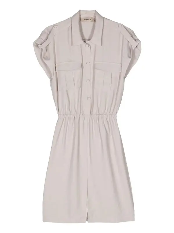BLANCA VITA Afelandra Elasticated-waist Shirtdress - Neutrals