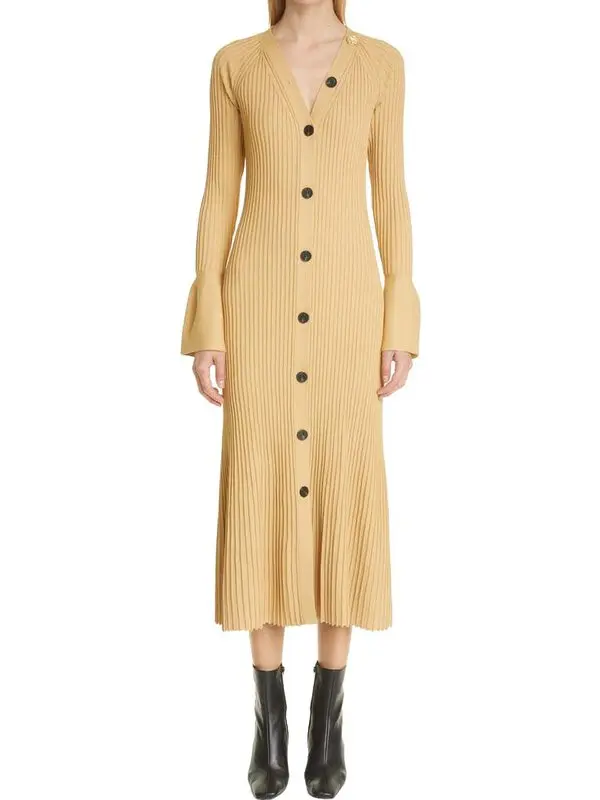 Proenza Schouler Ribbed Long Sleeve Dress - Dark Khaki