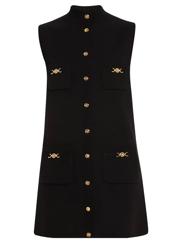 Versace Button-front Knit Mini Dress - Black