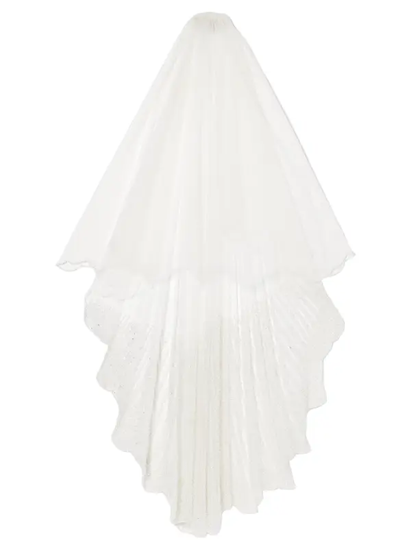 CLIO PEPPIATT Chantilly Embellished Scalloped Tulle Veil - Ivory