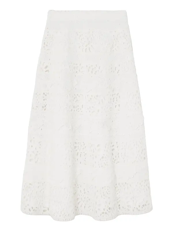 Carolina Herrera Broderie Anglaise Cotton Midi Skirt - White