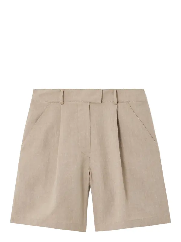 Brunello Cucinelli Pleated Linen And Wool-blend Shorts - Brown