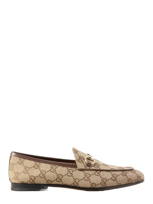 Gucci Jordaan Leather-trimmed Canvas-jacquard Loafers - Neutrals