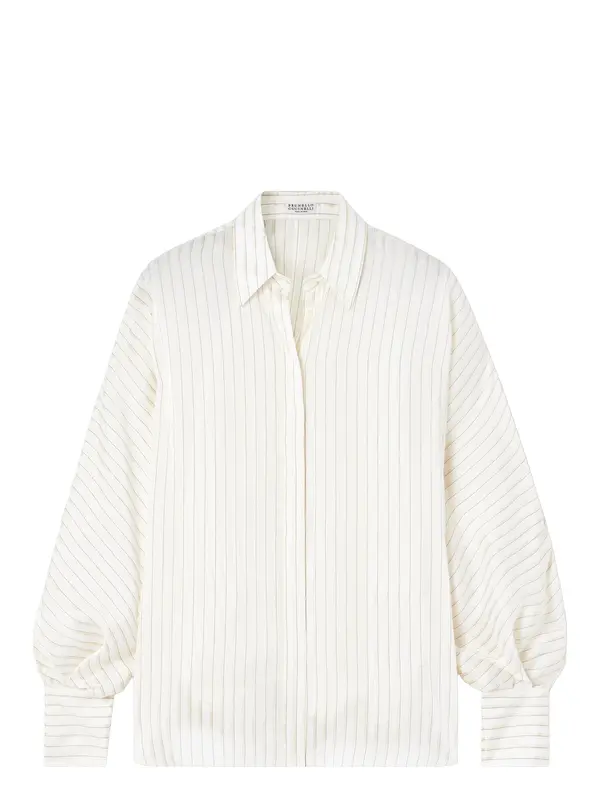 Brunello Cucinelli Striped Satin Shirt - Neutrals