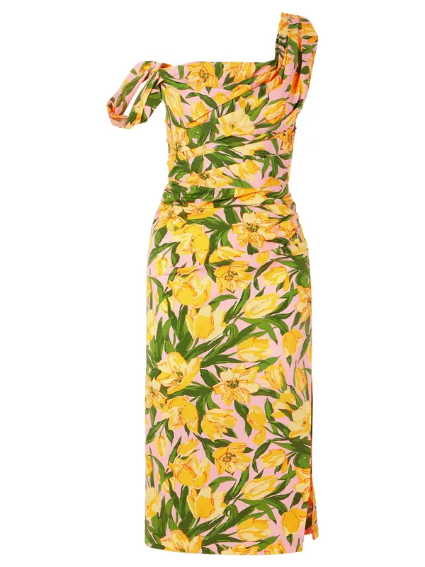 Carolina Herrera Floral-print Cotton-blend Poplin Midi Dress - Yellow