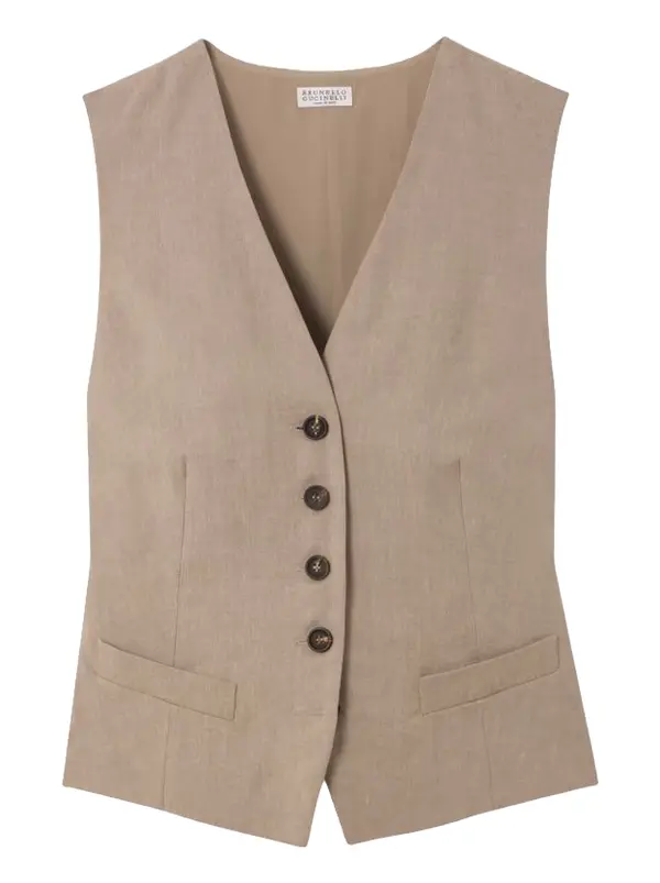 Brunello Cucinelli Linen And Wool-blend Vest - Brown
