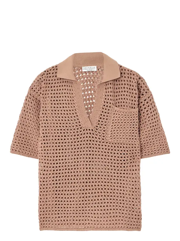 Brunello Cucinelli Sequin-embellished Cotton-blend Polo Top - Orange