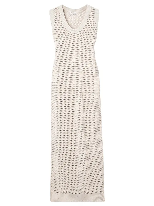 Brunello Cucinelli Sequin-embellished Open-knit Midi Dress - Ivory