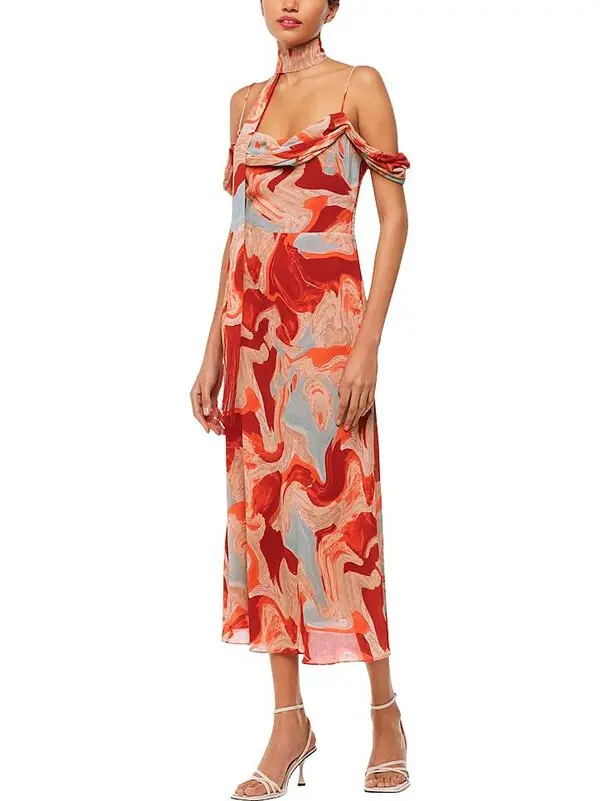 Whistles Marble Print Midi Dress - Red/multi