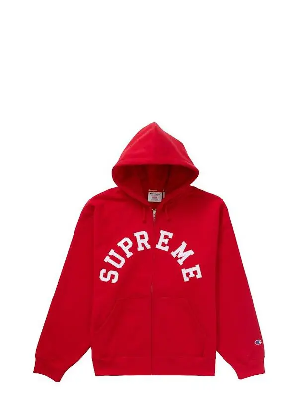 Supreme Champion Zip Up Hooded Sweatshirt - Red