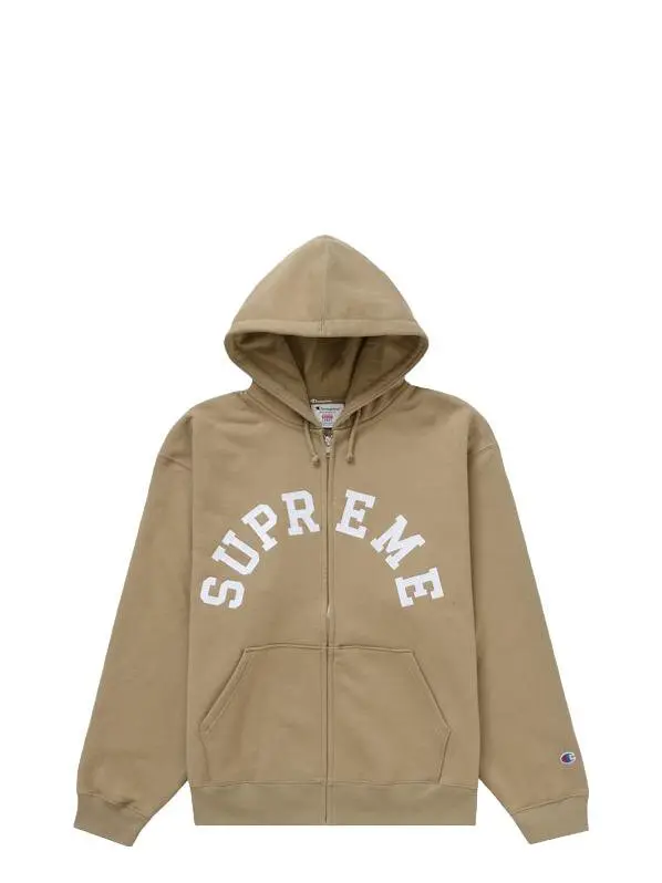 Supreme Champion Zip-up Hooded Sweatshirt - Tan