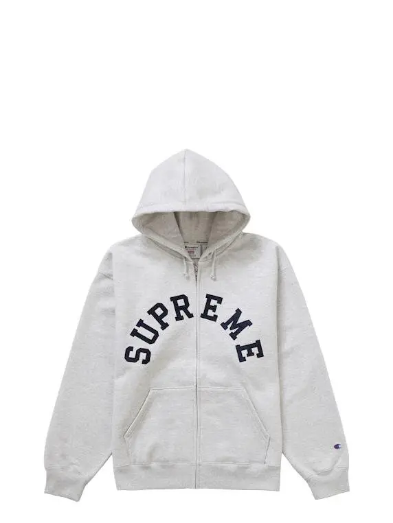 Supreme Champion Zip Up Hooded Sweatshirt - Ash Grey