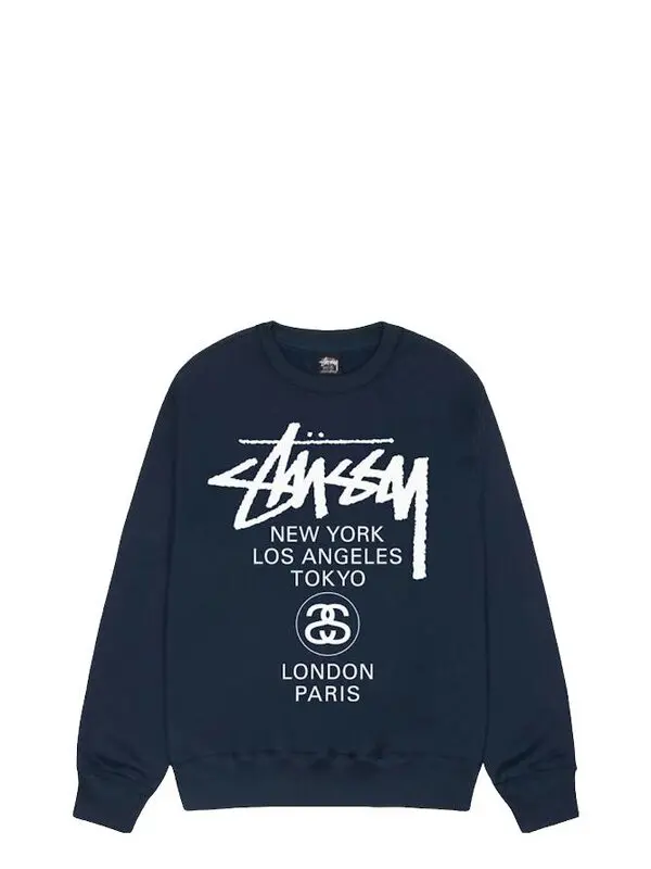 StÜssy World Tour Crewneck Sweatshirt - Navy Blue