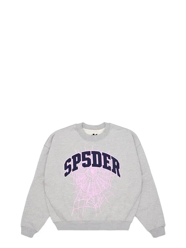 SP5DER Varsity Web Crewneck Sweatshirt - Heather Grey