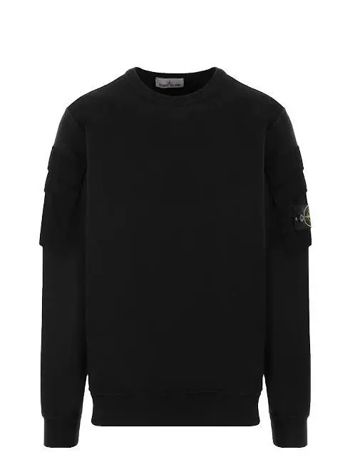 Stone Island Garment Dyed Pocket Crewneck Sweatshirt - Black