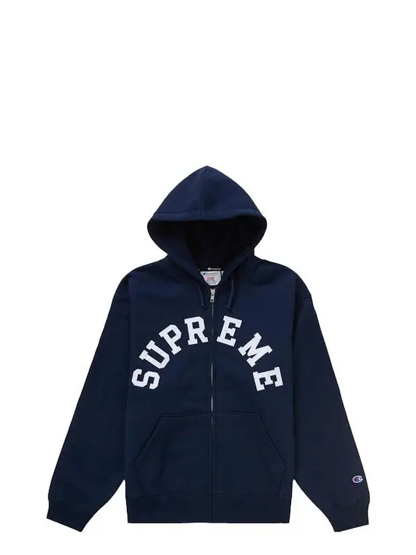 Supreme Champion Zip Up Hooded Sweatshirt - Navy Blue