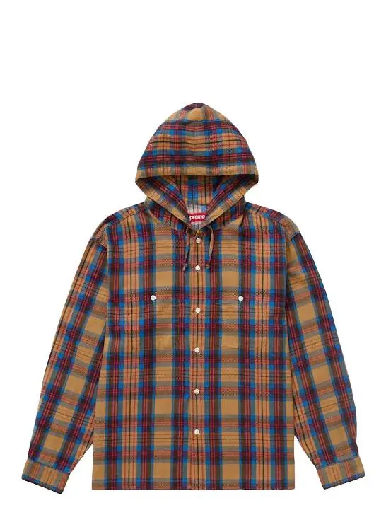 Supreme Printed Hooded Flannel Shirt - Tan