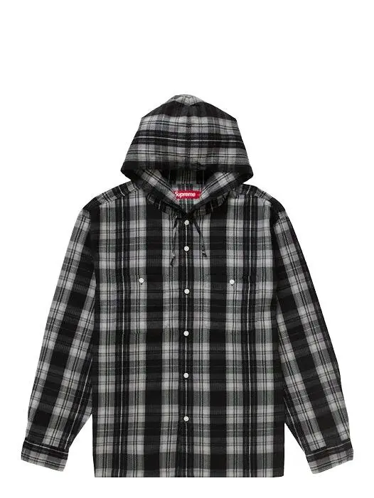 Supreme Printed Hooded Flannel Shirt - Black