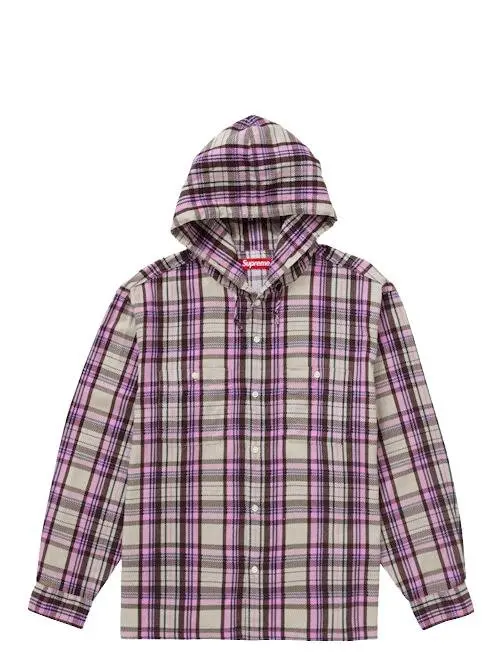 Supreme Printed Hooded Flannel Shirt - Pink