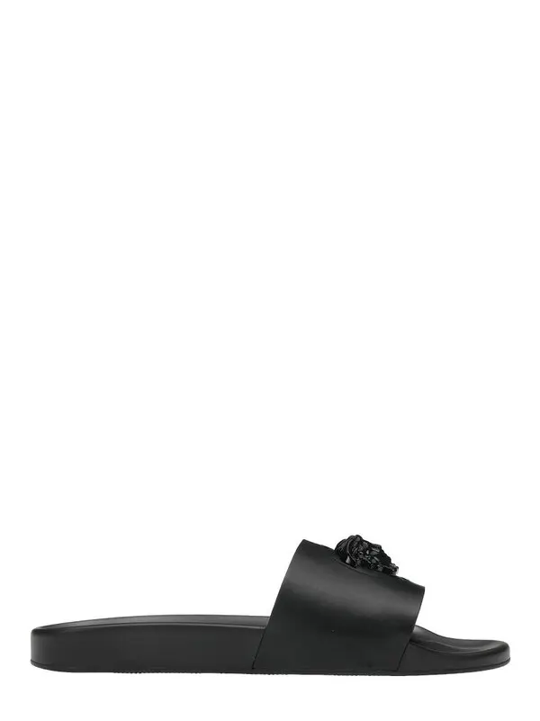 Versace La Medusa Leather Slides - Black