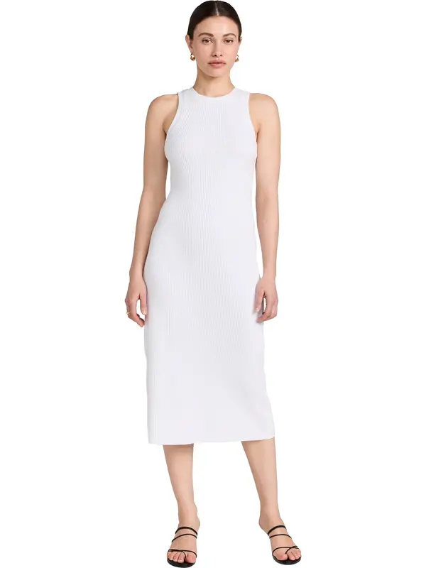 Vince Ribbed Knit Tank Dress - Optic White