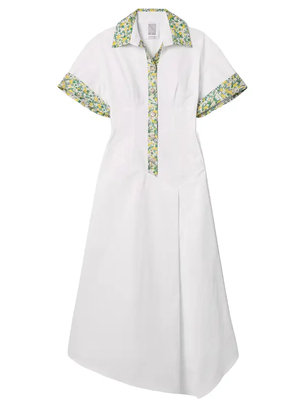 Rosie Assoulin Relaxed Hippy Paneled Floral Jacquard-trimmed Cotton-poplin Dress - White