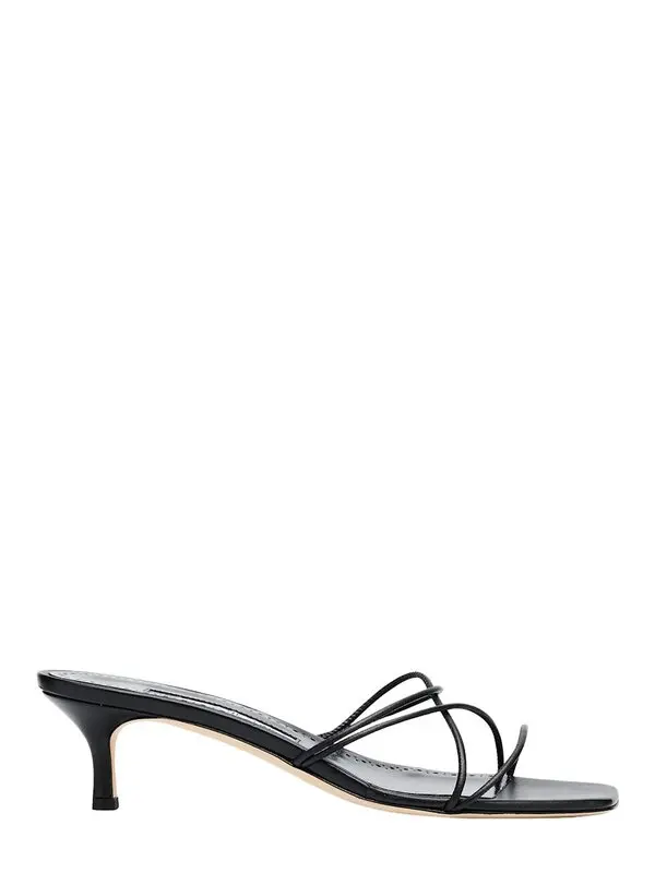 manolo blahnik - Manolo Blahnik Strappy Leather Kitten-Heel Mule Sandals