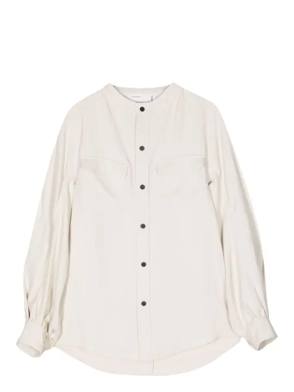 Toga Collarless Twill Shirt - Neutrals